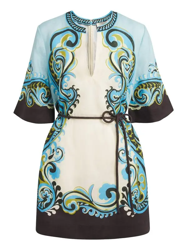 ALEMAIS Natalia Printed Linen Mini Dress - Ivory