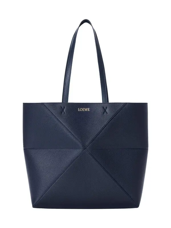 Loewe Medium Leather Puzzle Fold Tote Bag - Navy