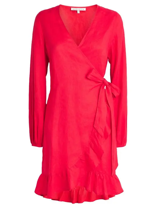 Heidi Klein Linen Ruffle Wrap Mini Dress - Red