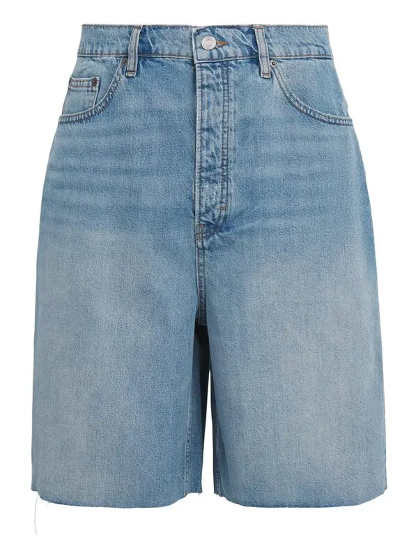 FRAME Frayed Wide-leg Denim Shorts - Blue