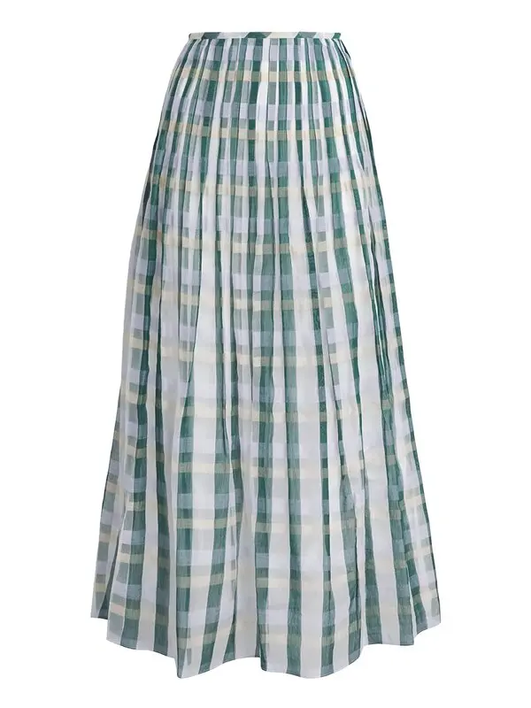 Lafayette 148 New York Cotton-silk Pintuck Maxi Skirt - Green