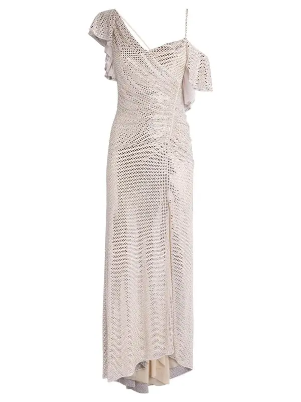 SELF-PORTRAIT Rhinestone Gathered Maxi Dress - Silver