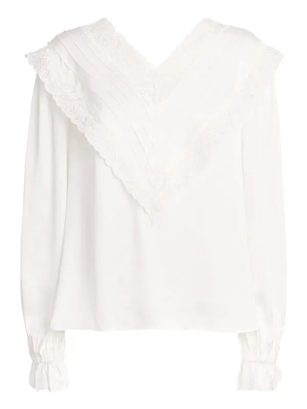 SELF-PORTRAIT Satin Lace Blouse - Ivory