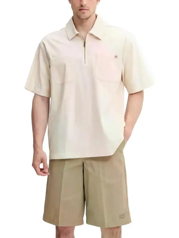 Dickies Half-zip Logo-patch Polo Shirt - Neutrals