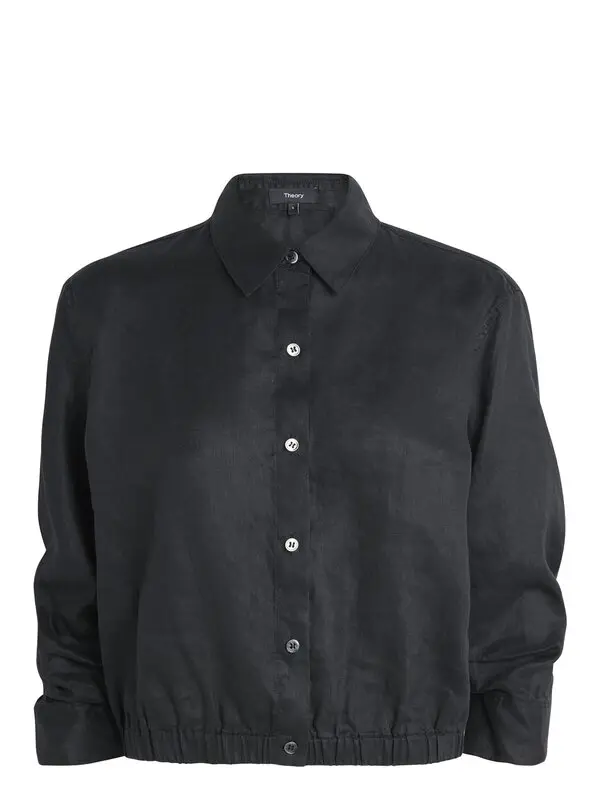Theory Cropped Linen Shirt With Elasticated Waistband - Black