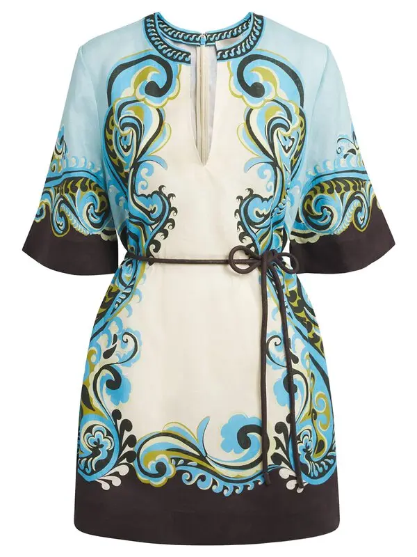 ALEMAIS Natalia Printed Linen Mini Dress - Ivory