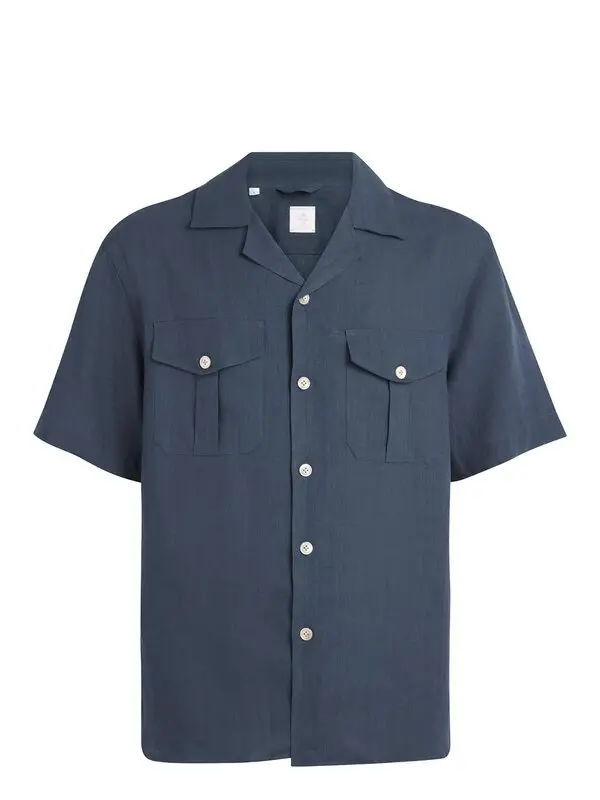 Eleventy Linen Bowling Shirt - Navy