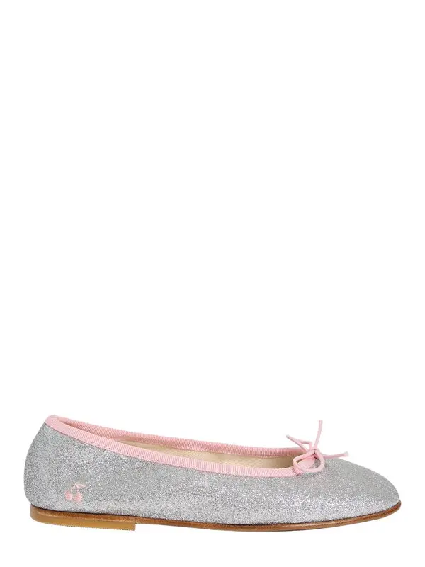 Bonpoint Leather Glittered Ballerina Flats With Cherry Charms - Silver