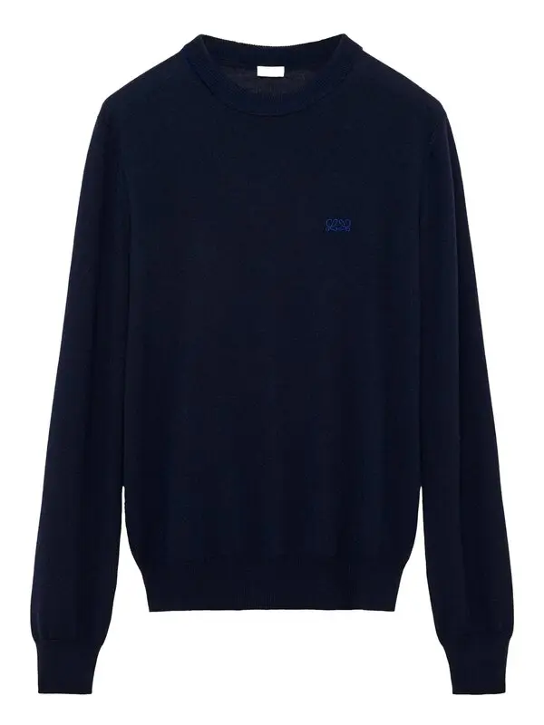 Loewe Stretch Wool Crewneck Sweater - Navy