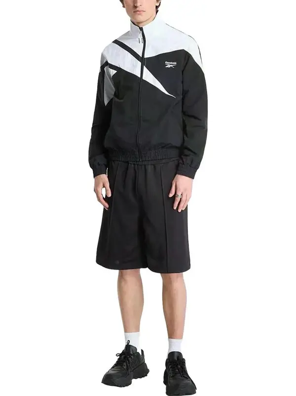 REEBOK Logo Embroidered Panelled Track Jacket - Black