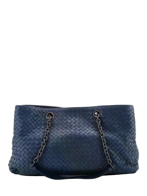 Bottega Veneta Double Chain Tote Intrecciato Nappa Large Shoulder Bag - Blue