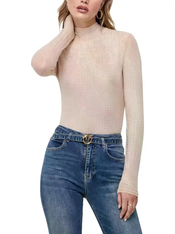 Bardot Embellished High-neck Top - Neutrals