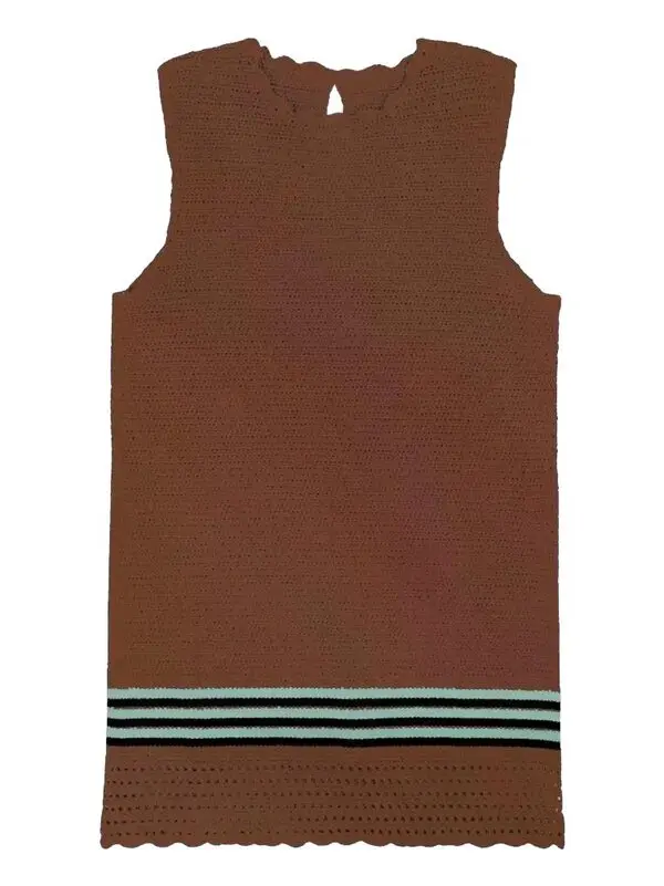 B.B. WALACE Sleeveless Crochet Knit Top With Stripe Detail - Brown