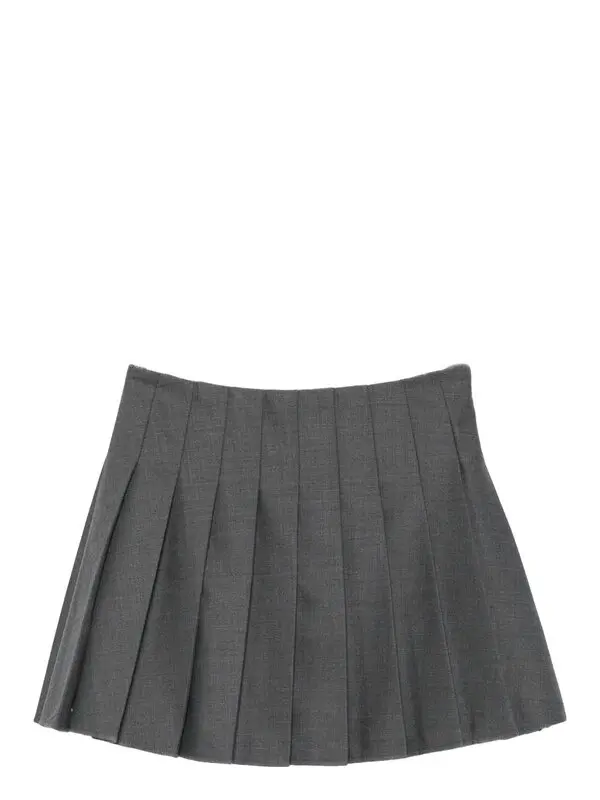 SELF-PORTRAIT Wool Pleated Mini Skirt With Lace Trim - Grey