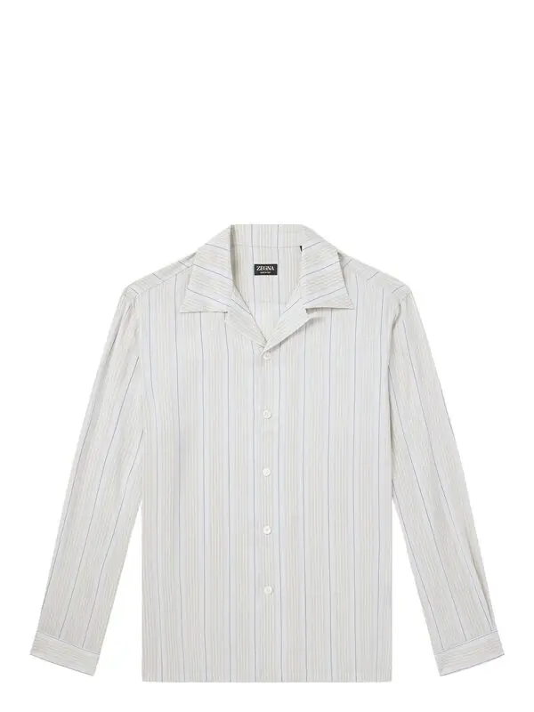 Zegna Striped Camp-collar Silk Shirt - Neutrals