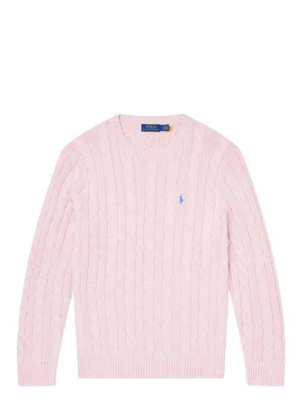 Polo Ralph Lauren Embroidered Cable-knit Cotton Sweater - Pink