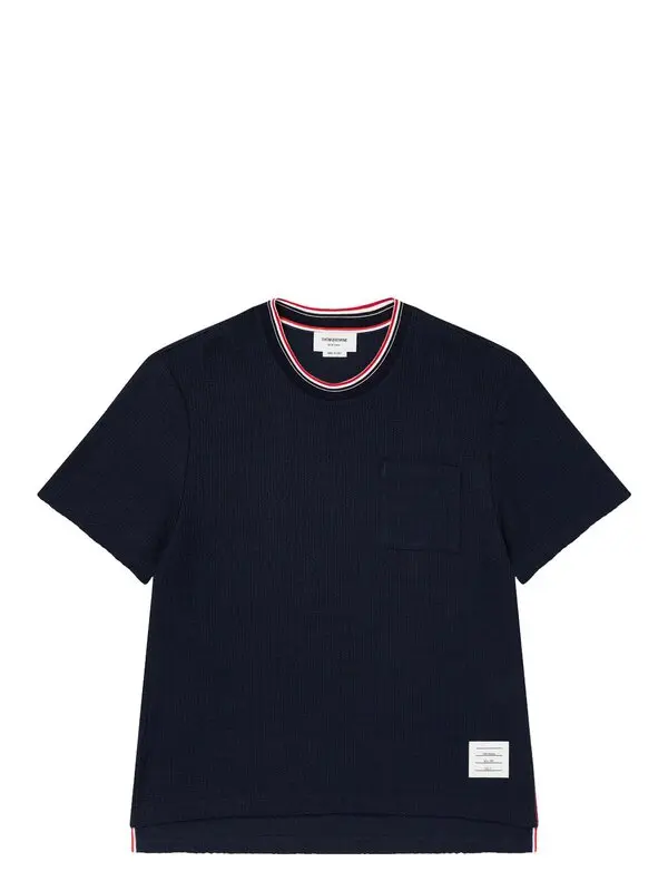 Thom Browne Pointelle-knit Cotton And Linen-blend T-shirt - Blue