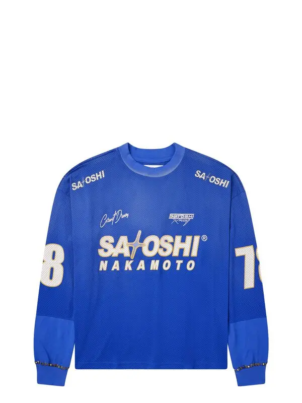 SATOSHI NAKAMOTO Moto' Graphic Mesh Long Sleeve T-shirt - Blue
