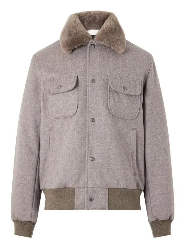 Golden Bear Shearling Trim Wool Bomber Jacket - Brown