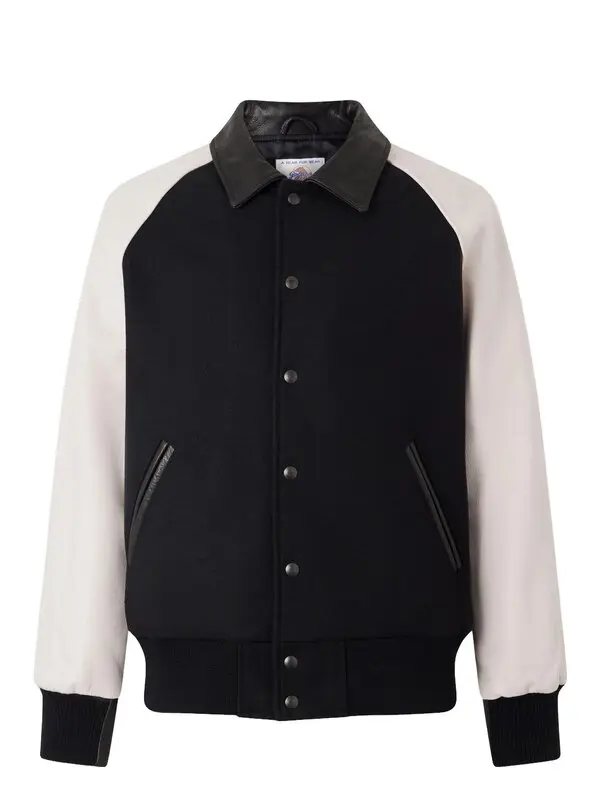 Golden Bear Leather Trimmed Wool-blend Bomber Jacket - Black