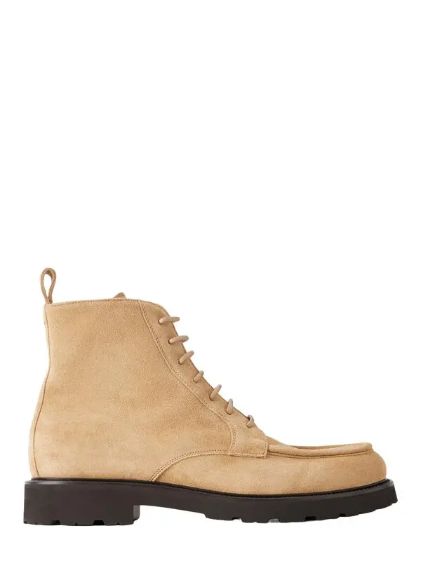 Canali Suede Lace-up Combat Boots - Neutrals