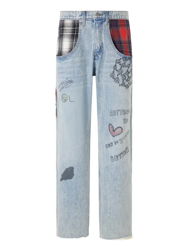 SATOSHI NAKAMOTO Wide-leg Printed Embellished Jeans - Blue