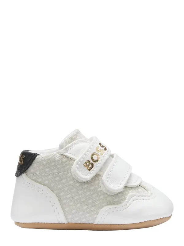 BOSS Baby Slippers In Leather And Canvas - White