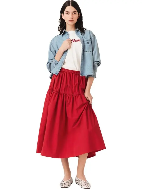 Maje Cotton Flared Gathered Maxi Skirt - Red