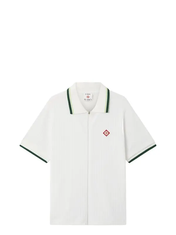 Casablanca Tennis Club Striped Velour Zip-up Short Sleeve Shirt - White