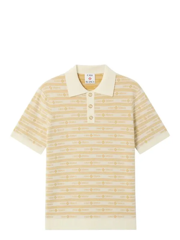 Casablanca Beige Knit Logo Short Sleeve Polo Shirt - Multicolor