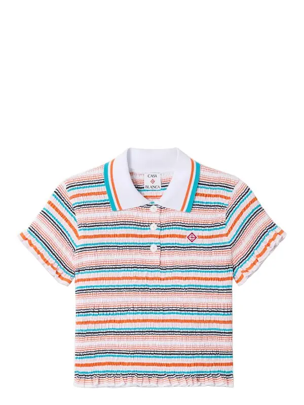 Casablanca Multicolour Striped Shirred Short Sleeve Polo Shirt - Multicolor