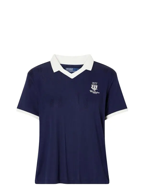 Polo Ralph Lauren Wimbledon Logo-embroidered Knit Polo Shirt - Blue