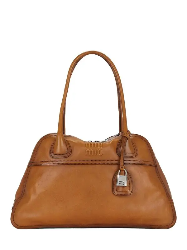 Miu Miu Vitello Antic Top Handle Bag - Cognac