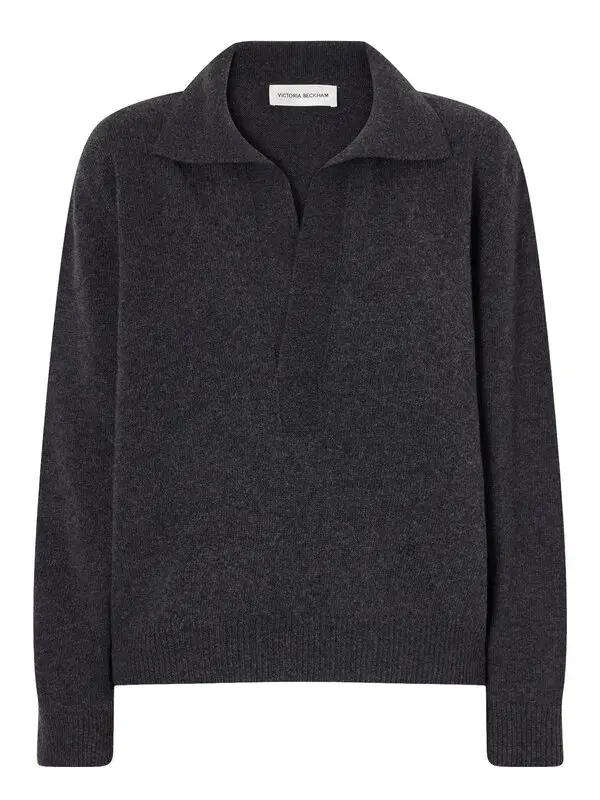 Victoria Beckham Genevieve Wool And Cashmere Polo Sweater - Gray