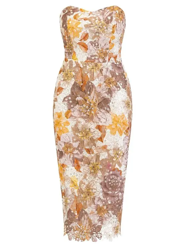 GIRL IN MIND Floral Lace Midi Dress - Brown