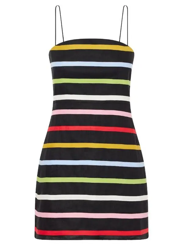 CALA DE LA CRUZ Roma Striped Linen Mini Dress - Black
