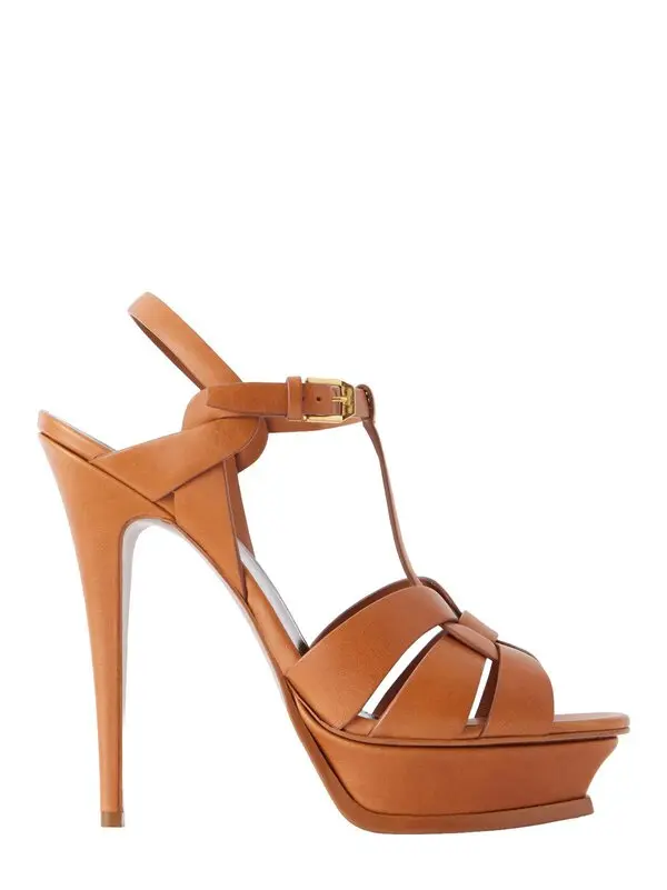 Saint Laurent Tribute Woven Patent Leather Platform Stiletto Sandals - Orange