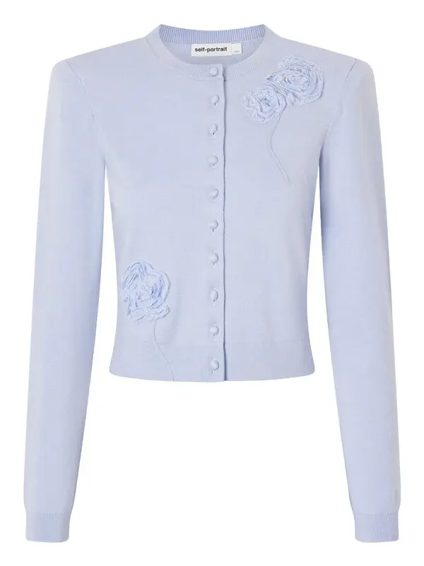SELF-PORTRAIT Appliquéd Knitted Cardigan - Blue