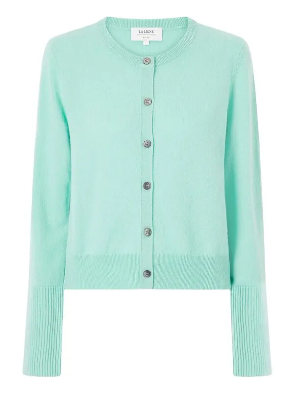LA LIGNE Cashmere Cardigan With Ribbed Trims And Elongated Cuffs - Blue