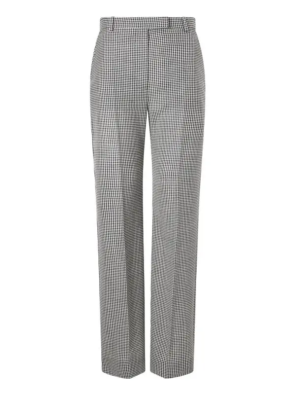 Alexander McQueen Gingham Wool Tailored Straight Leg Trousers - Black