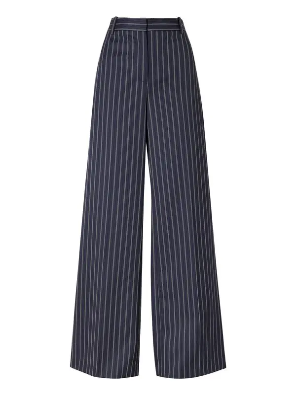 NILI LOTAN Rivers Pinstriped Wool Wide-leg Trousers - Blue