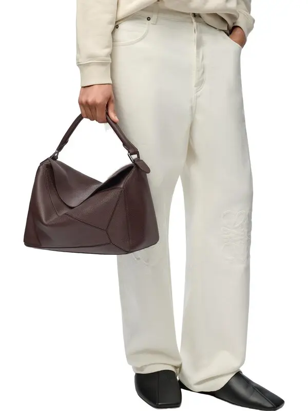 Loewe Large Puzzle Bag In Grained Leather - Chocolate