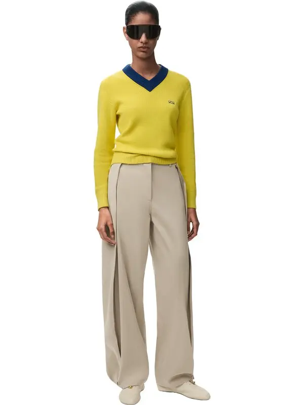 Loewe Cotton And Silk Gabardine Wide Leg Trousers - Beige