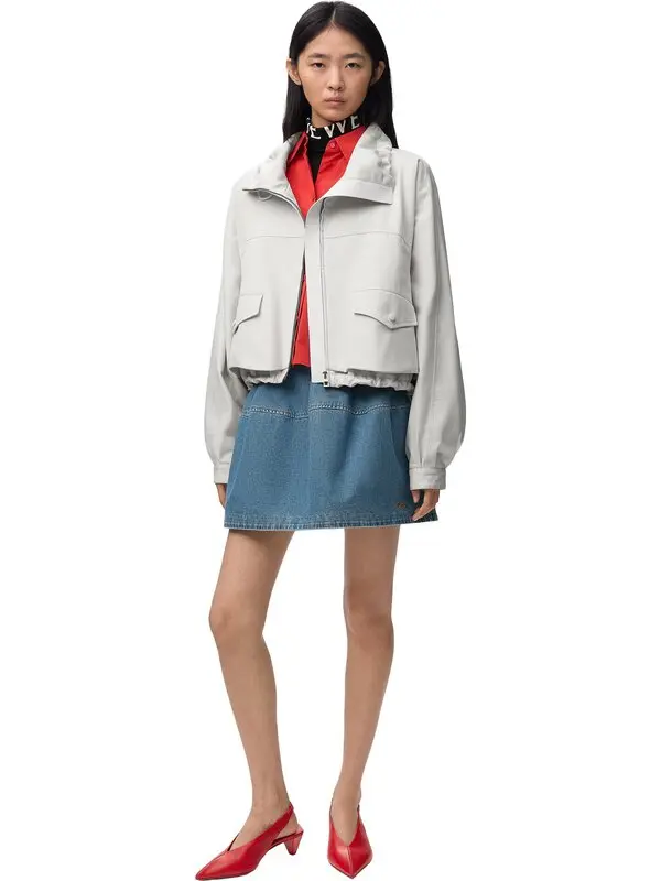 Loewe Jacket In Cotton And Silk Gabardine With Leather Details - Ivory