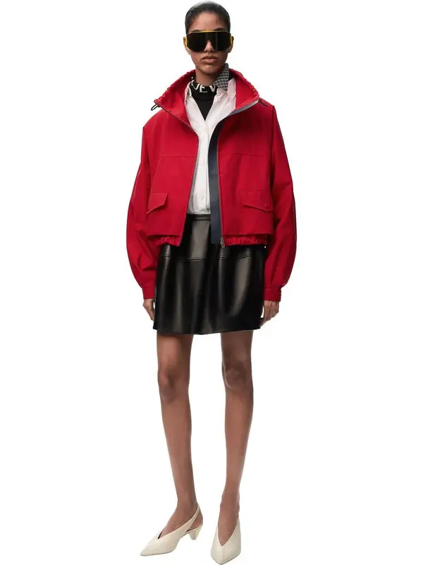 Loewe Jacket In Cotton And Silk Gabardine With Leather Details - Red