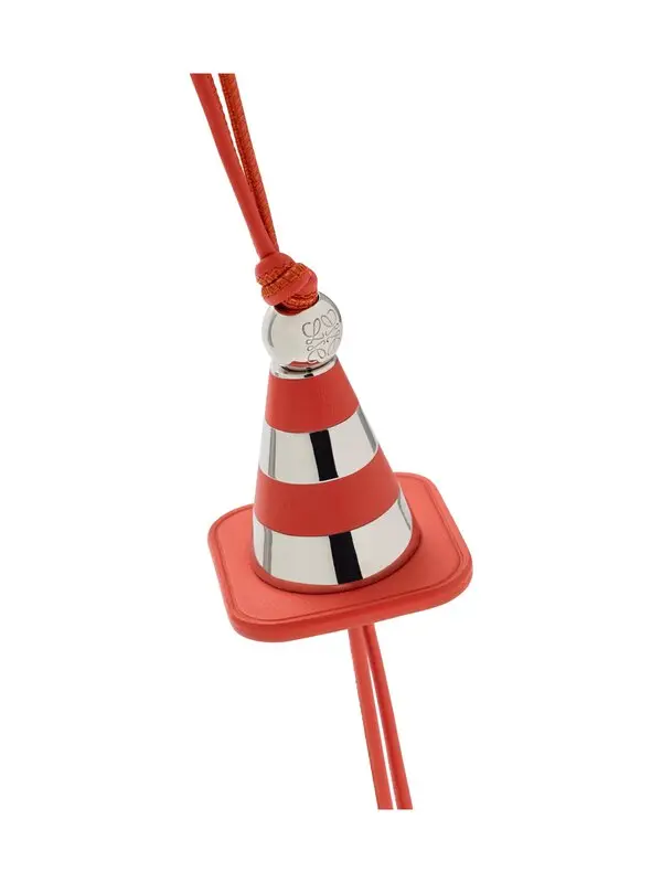 Loewe Work Cone Charm In Brass And Leather - Red