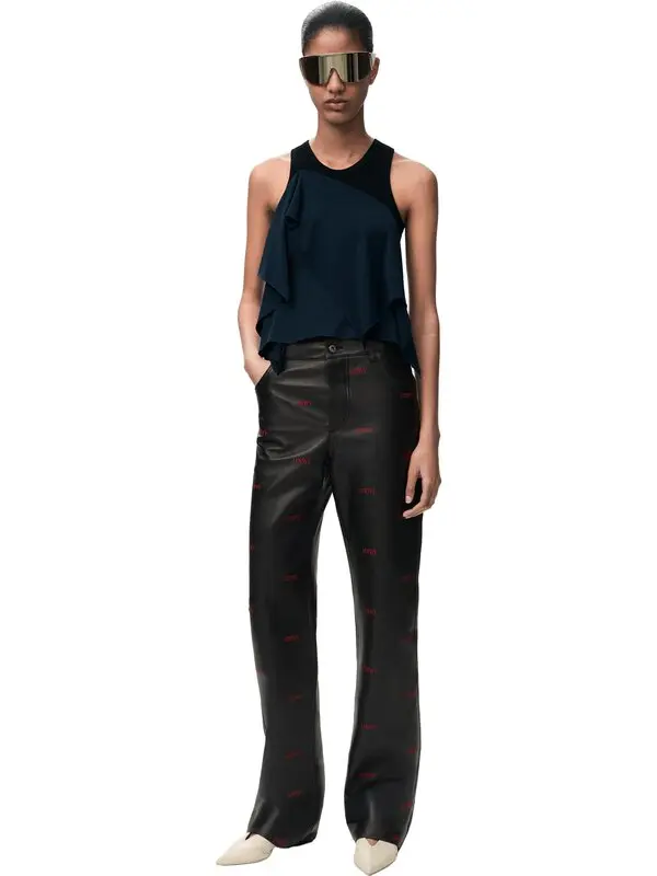 Loewe Asymmetrical Paneled Ribbed Viscose Blend Top - Navy/black