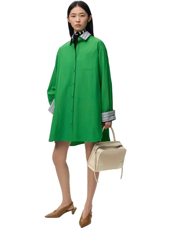 Loewe Cotton Shirt Dress With Double Layer Collar And Cuffs - Green