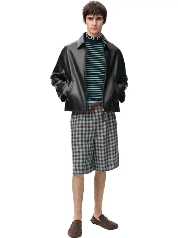 Loewe Viscose Linen Blend Checked Shorts - Blue/brown