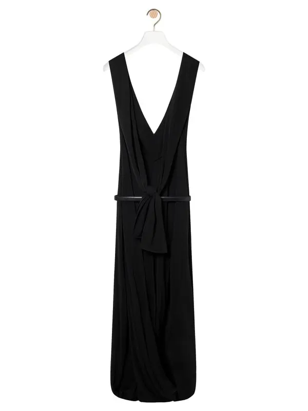 Loewe Draped Viscose Jersey Halterneck Dress With Scarf Ties And Leather Belt - Black